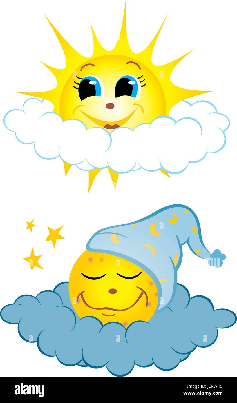 Cartoon Boy Sleeping In Bed In Night Cap