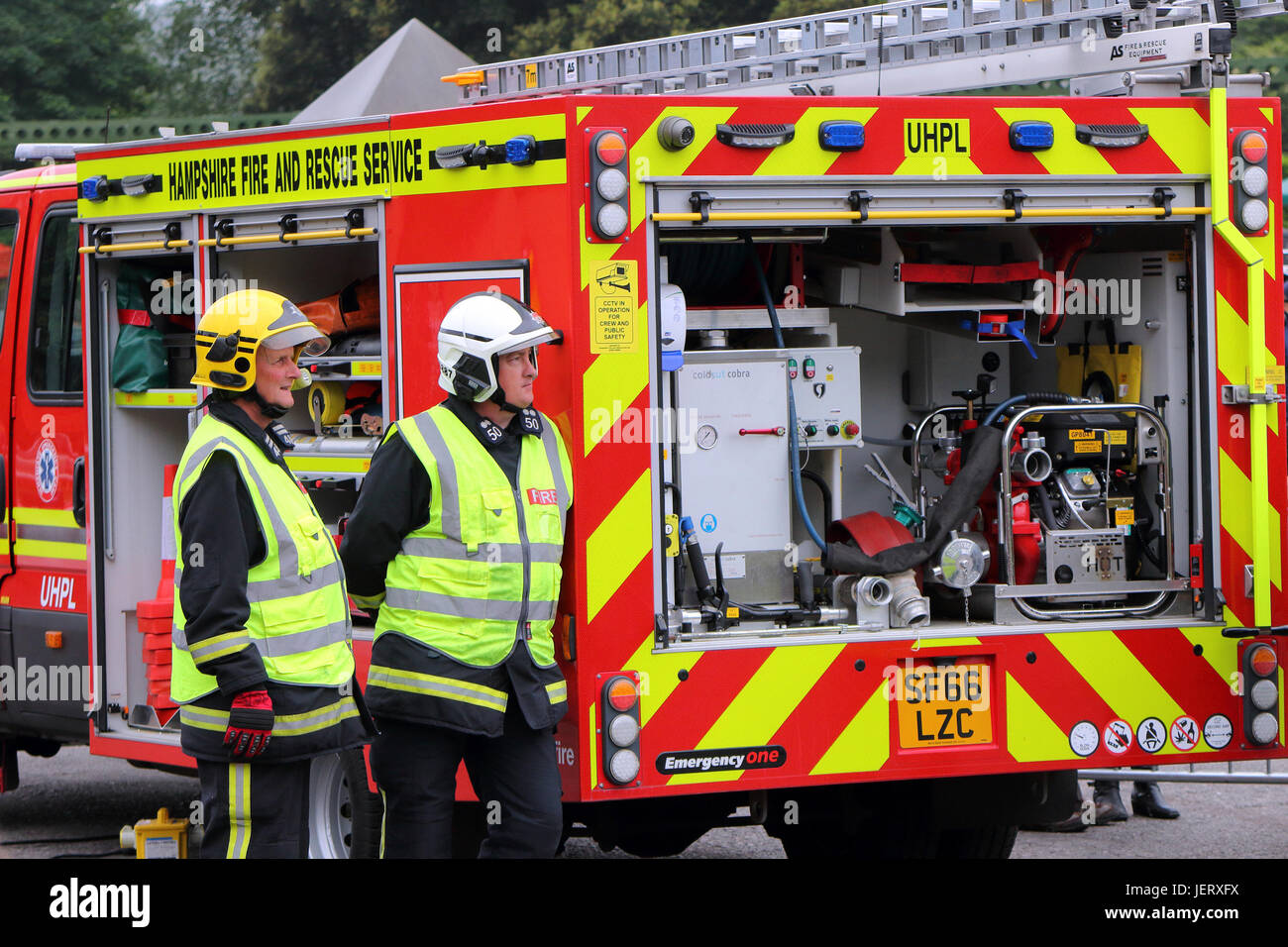 Beaulieu, Hampshire, UK - May 29 2017: Two British firemen or ...