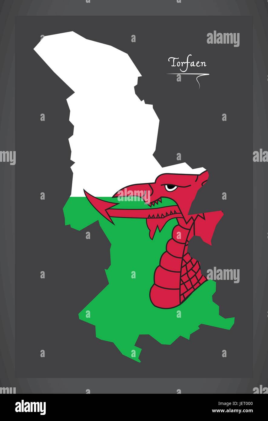 Torfaen Wales map with Welsh national flag illustration Stock Vector ...