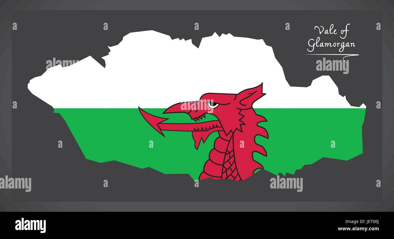 Vale of Glamorgan Wales map with Welsh national flag illustration Stock ...