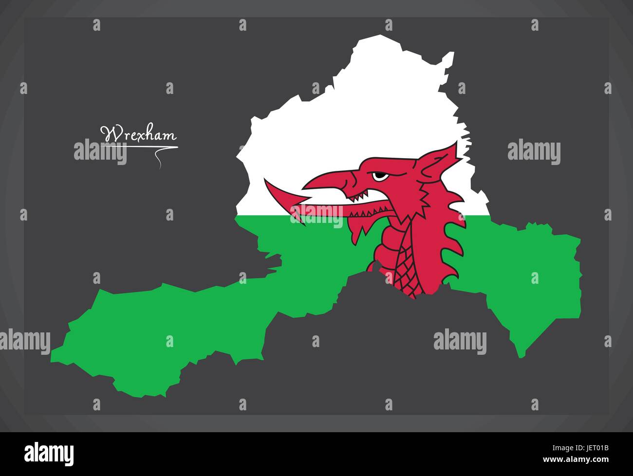 Wrexham Wales map with Welsh national flag illustration Stock Vector ...