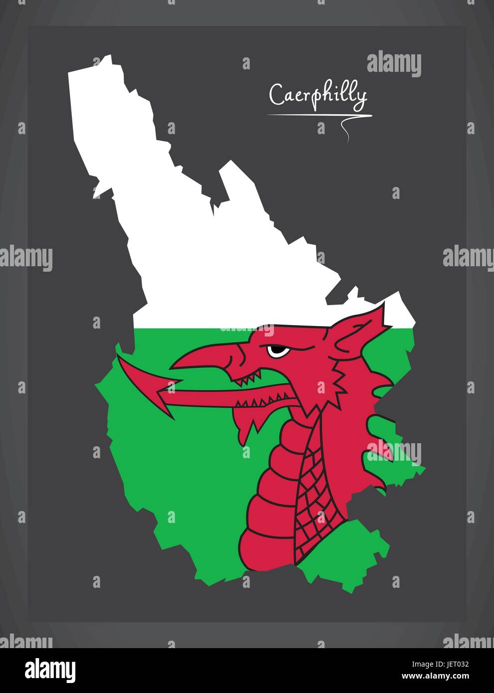 Caerphilly Wales map with Welsh national flag illustration Stock Vector ...