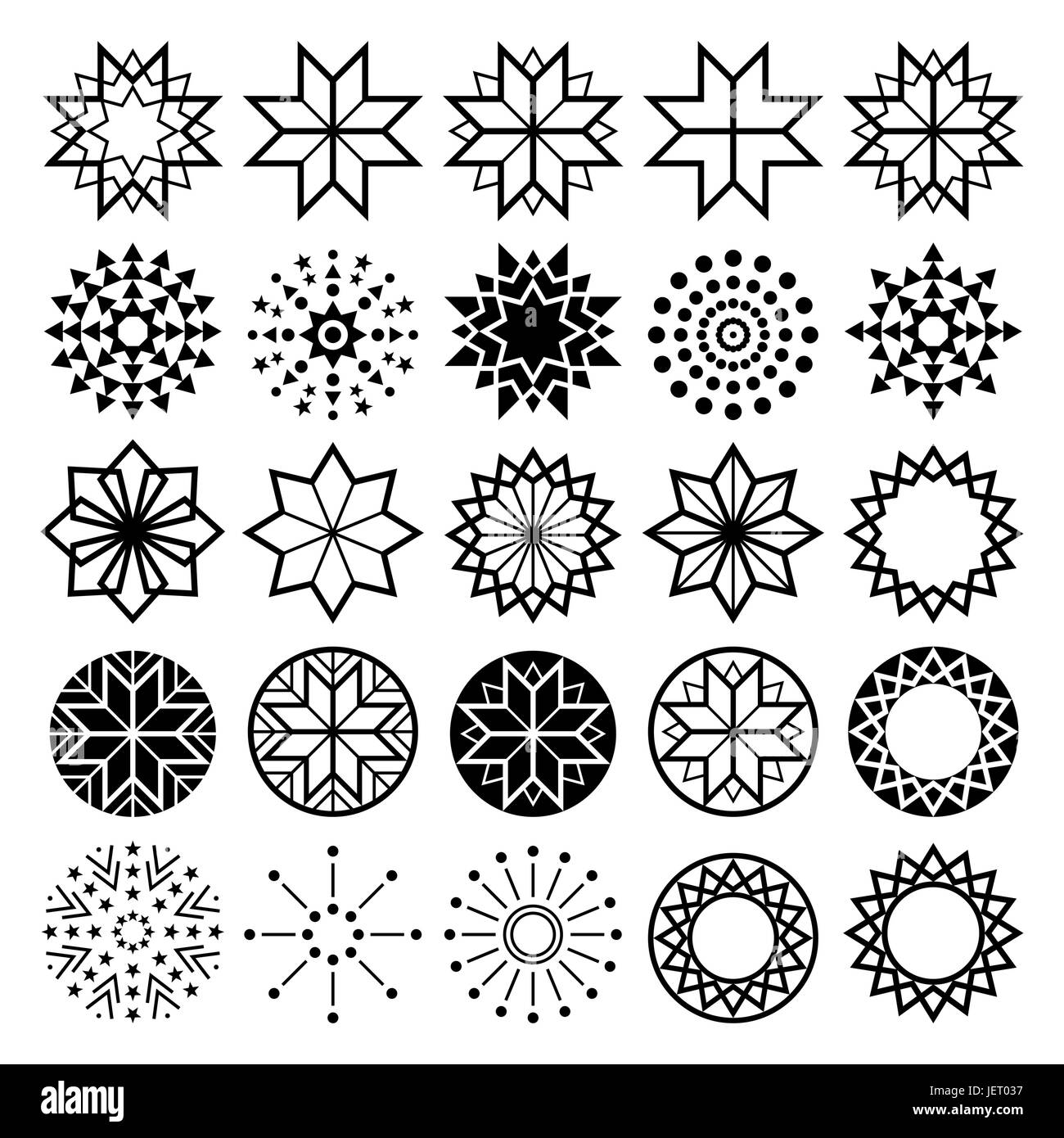 Geometric star shapes collection, lineart abstract stars icons set ...