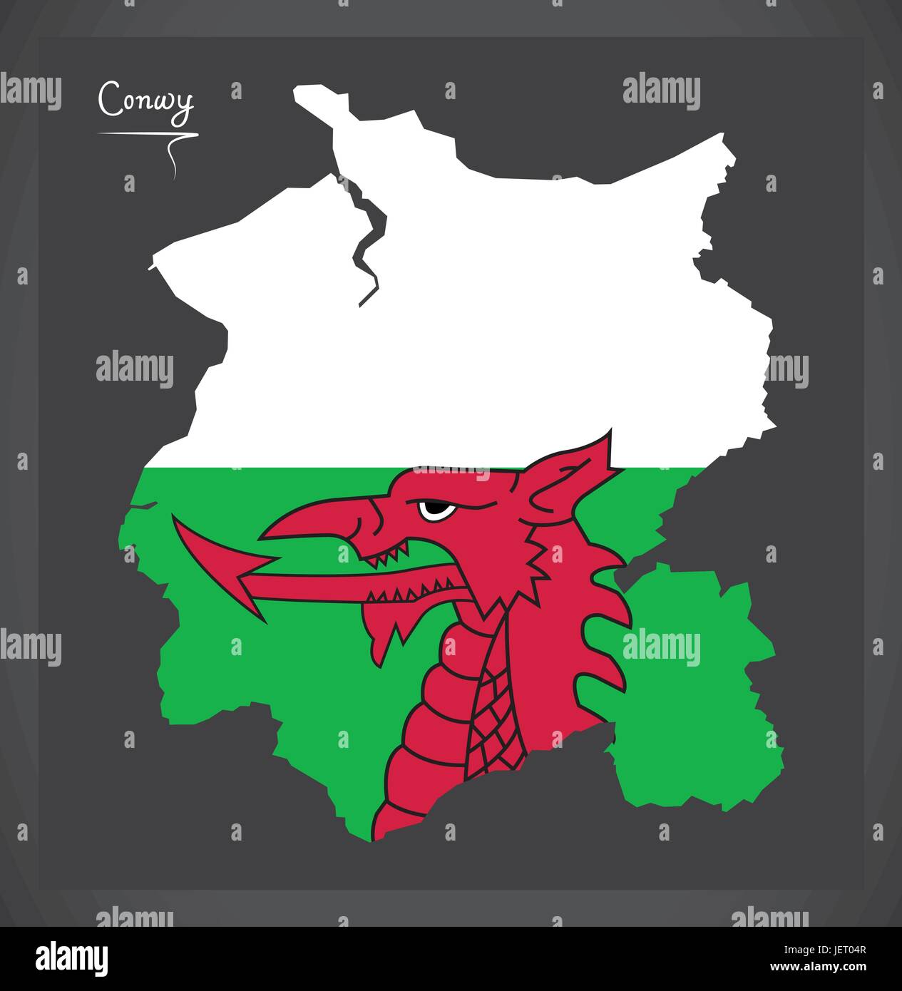 Conwy Wales map with Welsh national flag illustration Stock Vector ...
