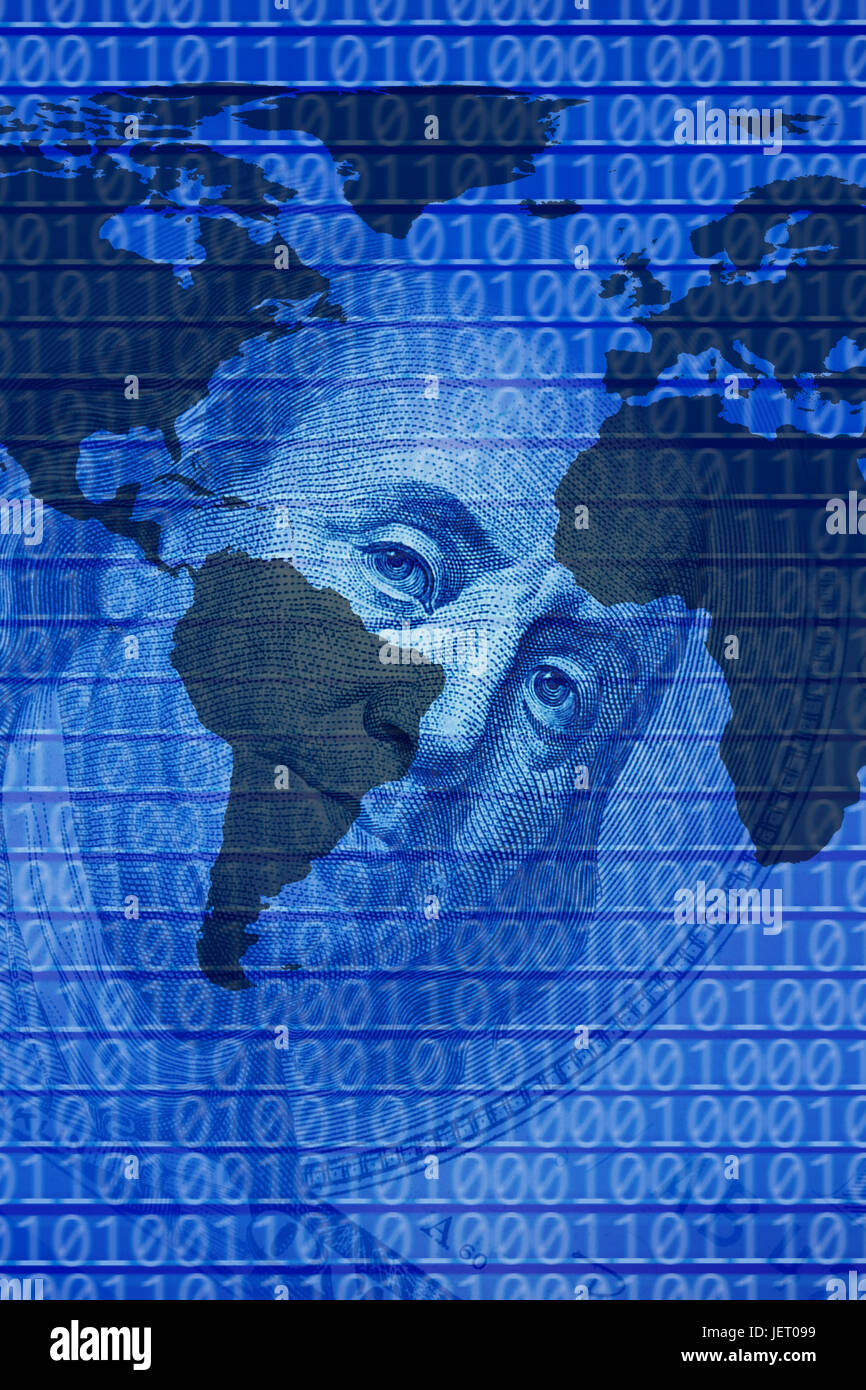 conceptual image of hundred dollar bill and binary code.furnished NASA ...