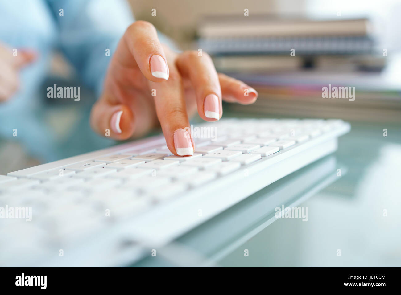 Female hands or woman office worker typing on the keyboard Stock Photo ...