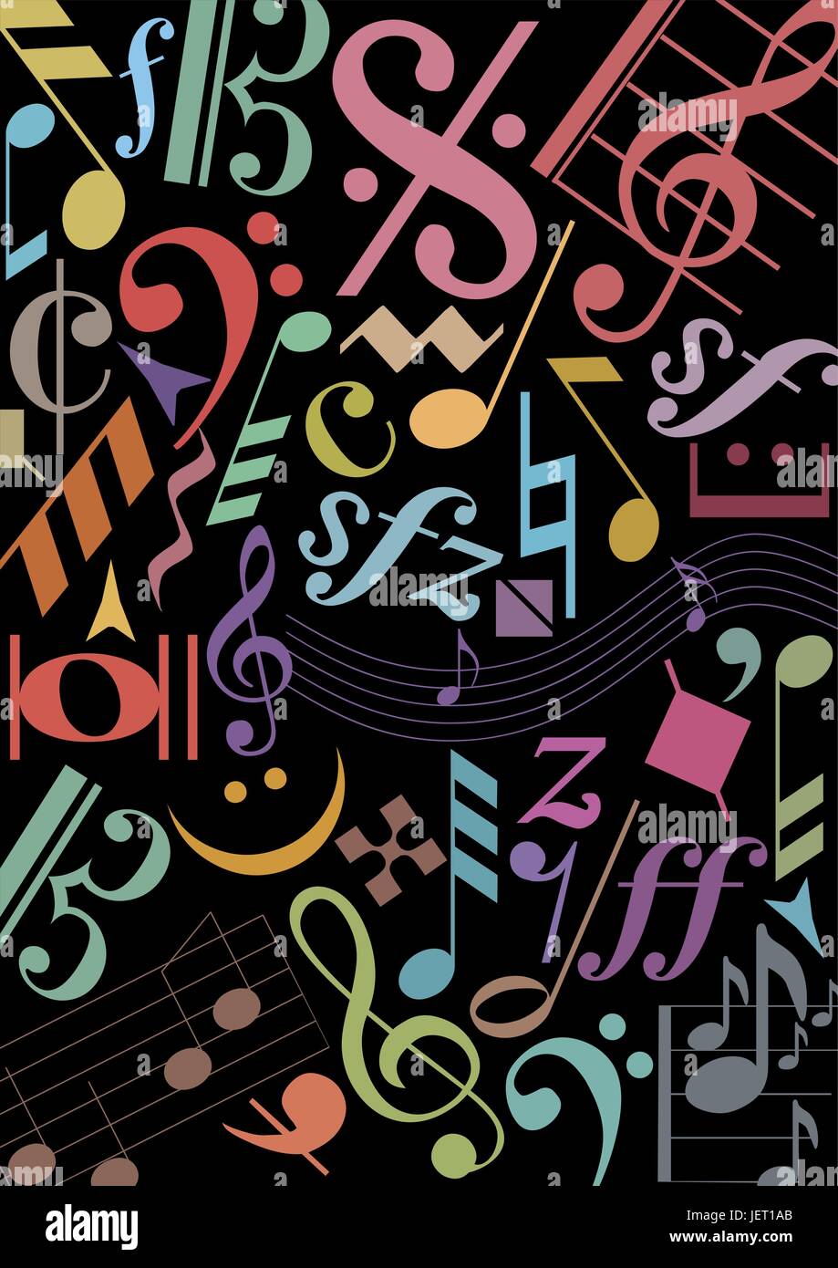 coloured music notes on a black background - stock vector Stock Vector ...
