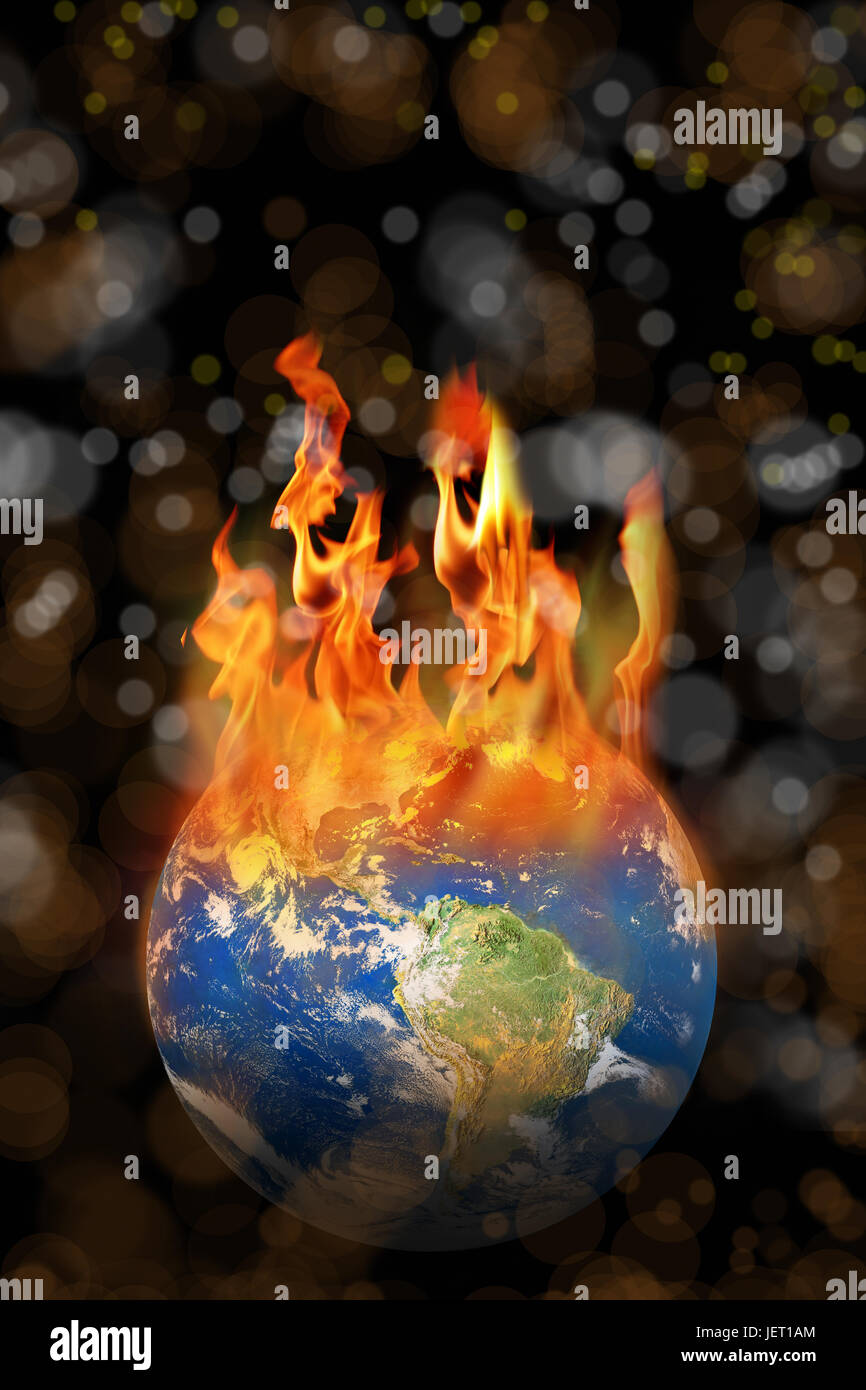 conceptual image of burning globe. Furnished and manipulated NASA globe ...