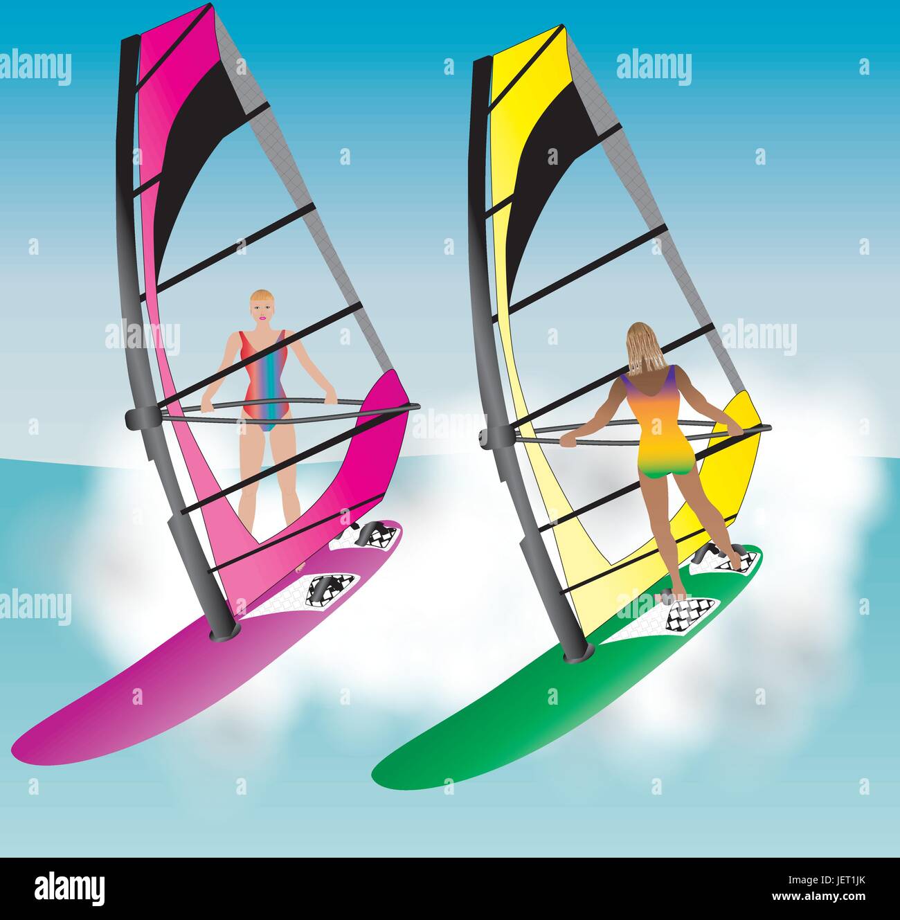 Female Surfing Big Wave Stock Vector Images - Alamy