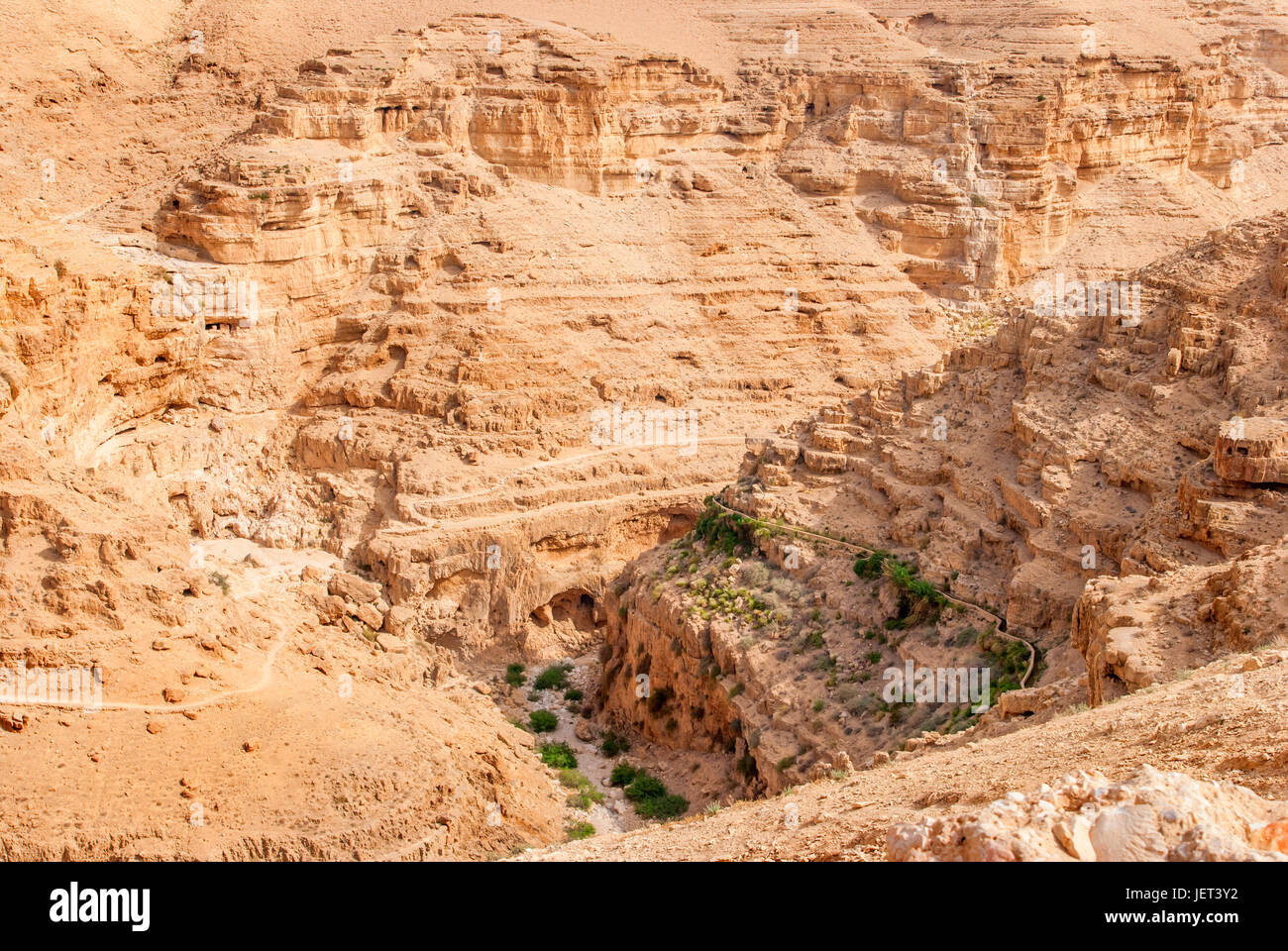 Wadi Qelt in Judean desert around St. George Orthodox Monastery, or ...
