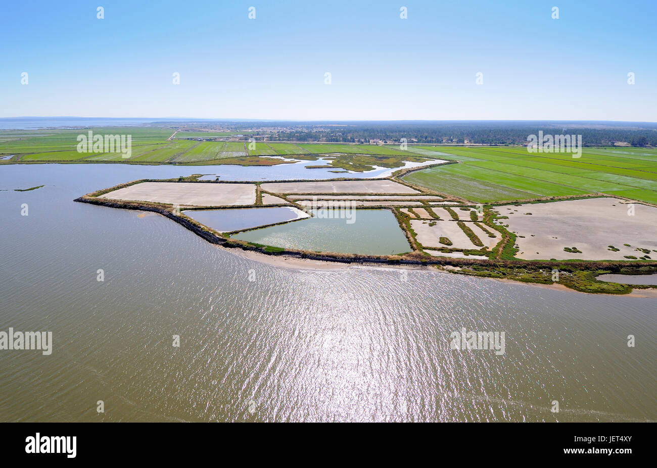 Aerial view of rice fields. Comporta, Alentejo, Portugal Stock Photo ...