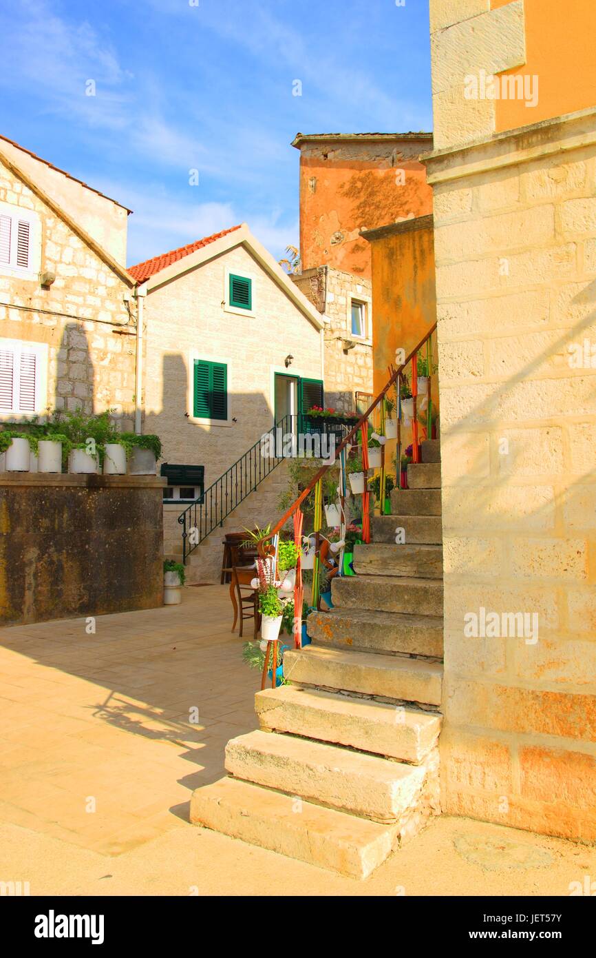 Old street in Stari Grad, island Hvar, Croatia Stock Photo - Alamy