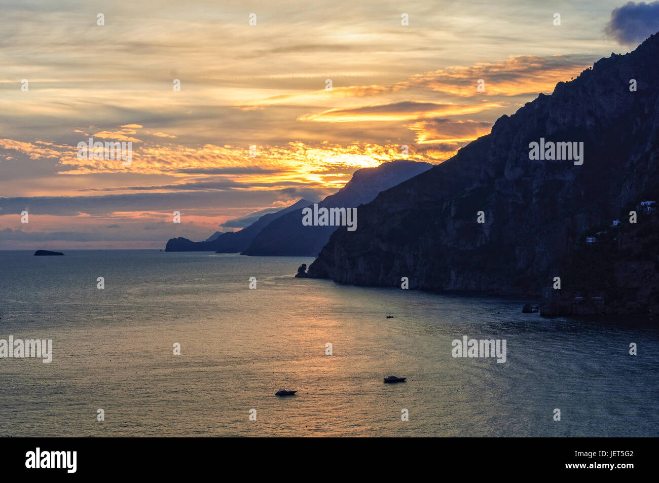 Sunset near Positano - Amalfi Coast, Campania, Italy Stock Photo - Alamy