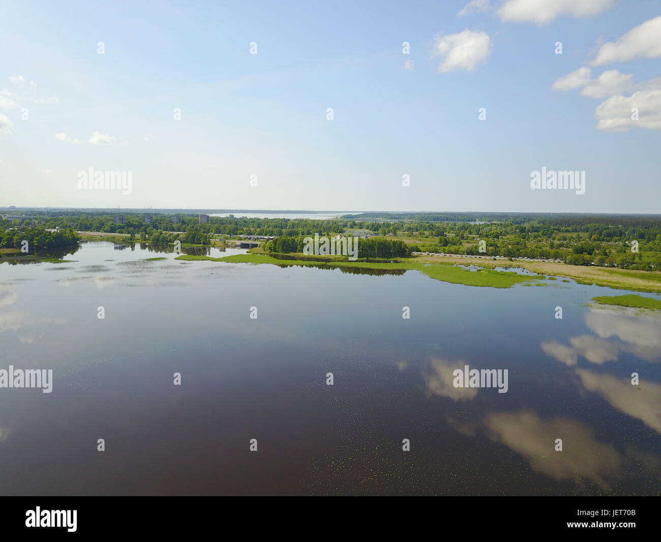 Riga lake Aerial drone top view Latvia Stock Photo - Alamy