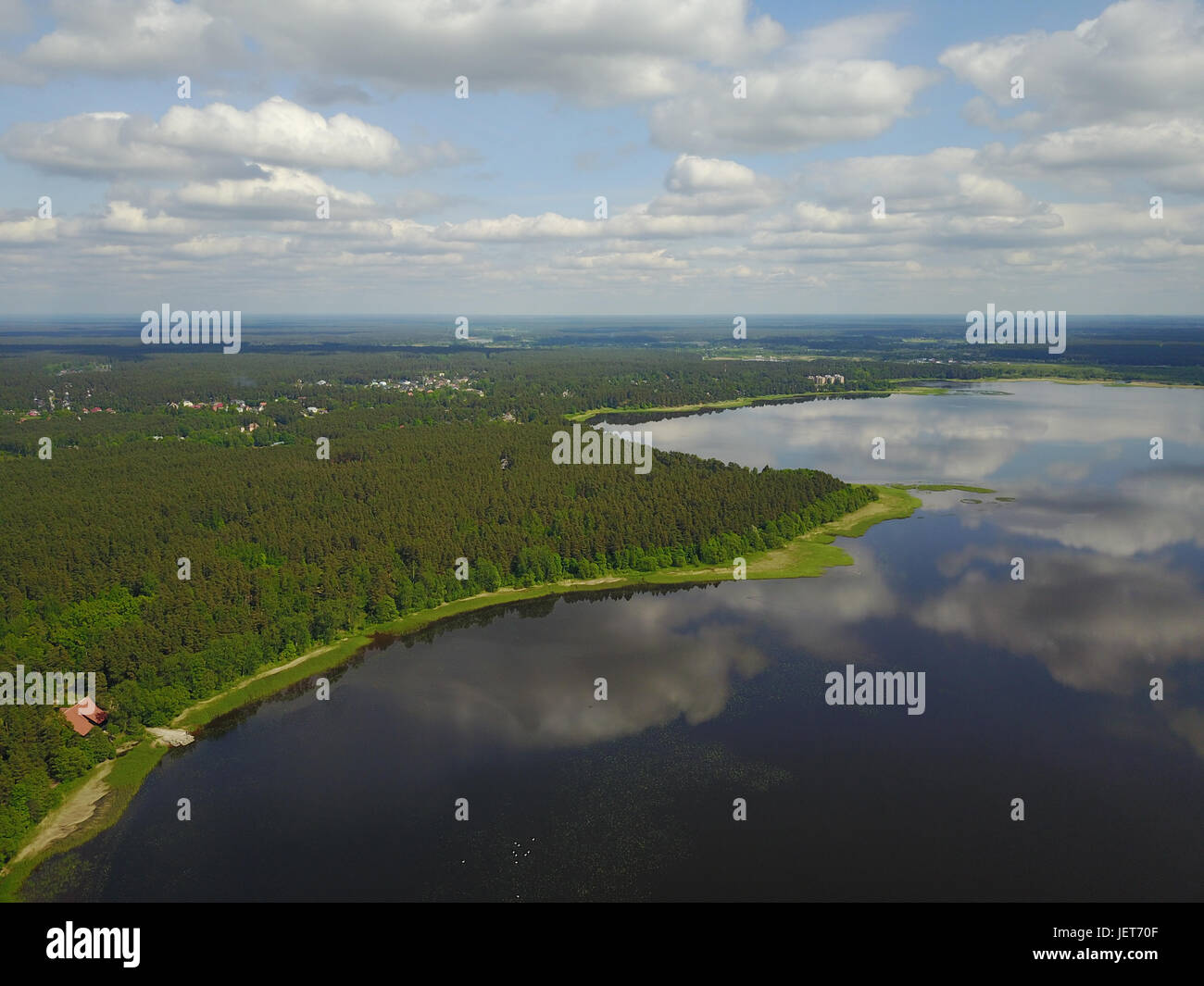 Riga lake Aerial drone top view Latvia Stock Photo - Alamy