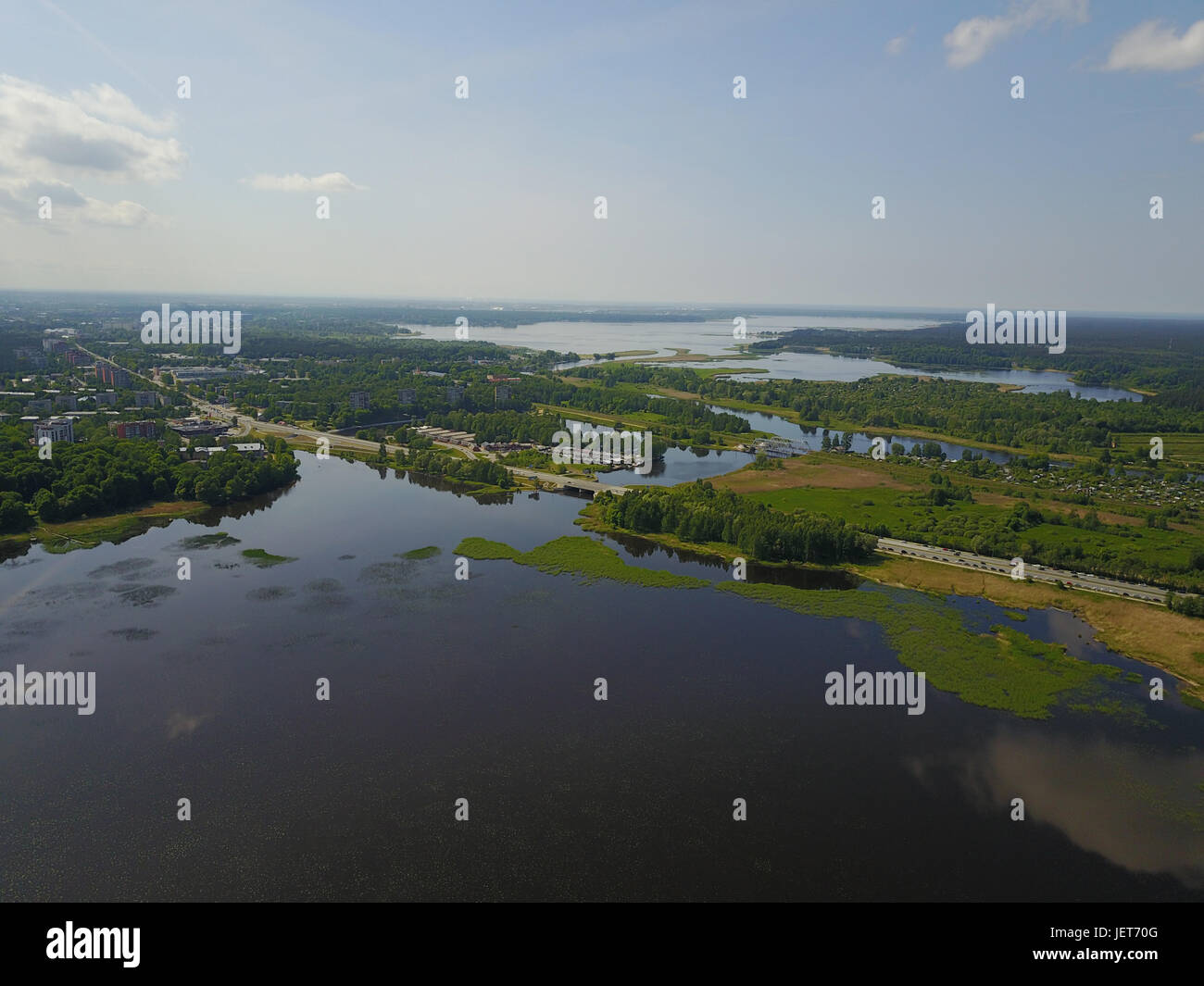 Riga lake Aerial drone top view Latvia Stock Photo - Alamy