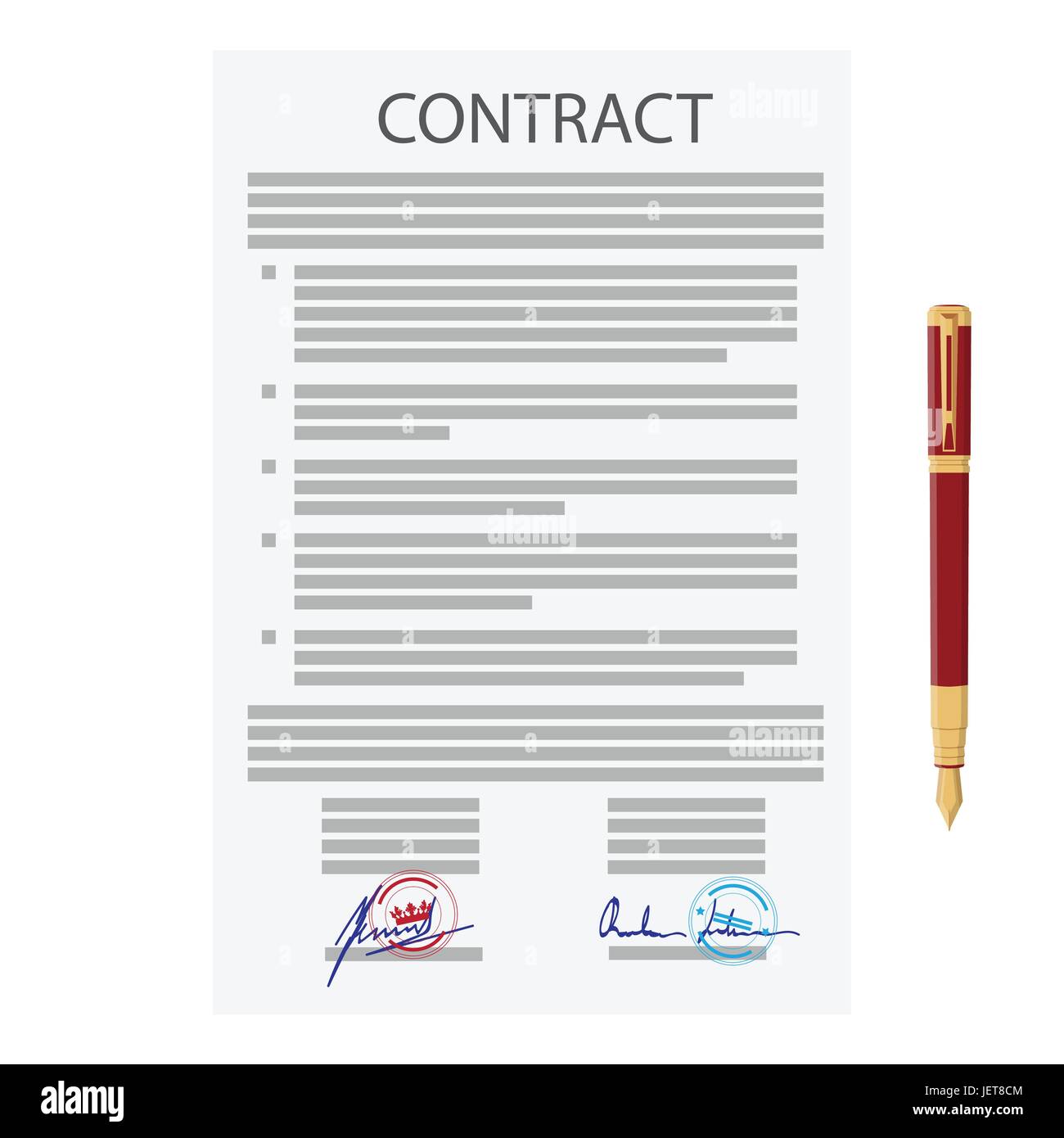 Vector illustration of signed business contract, agreement icon with ...