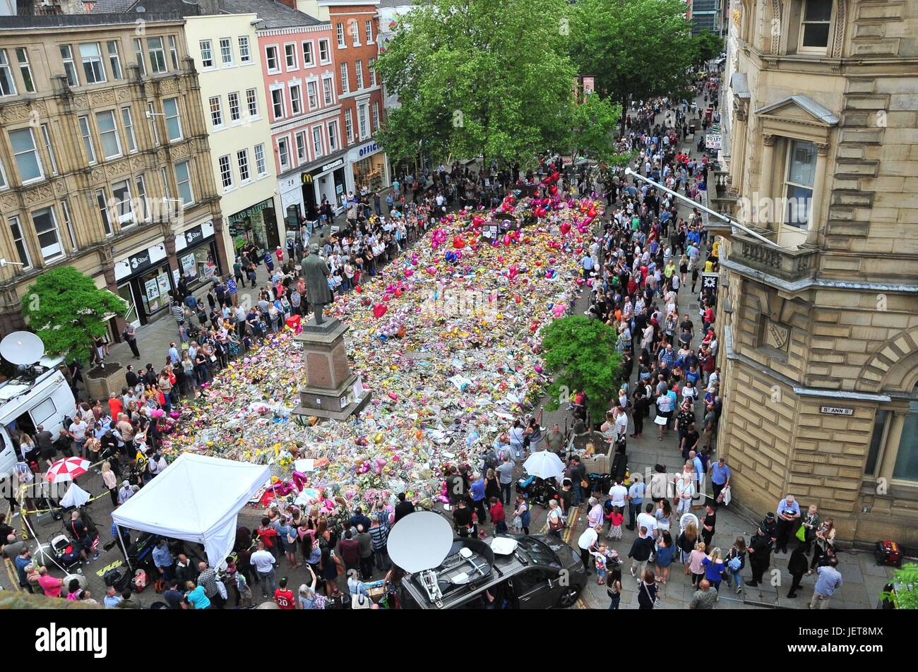 Crowds gathered in Manchester,St Ann square. the public have been ...