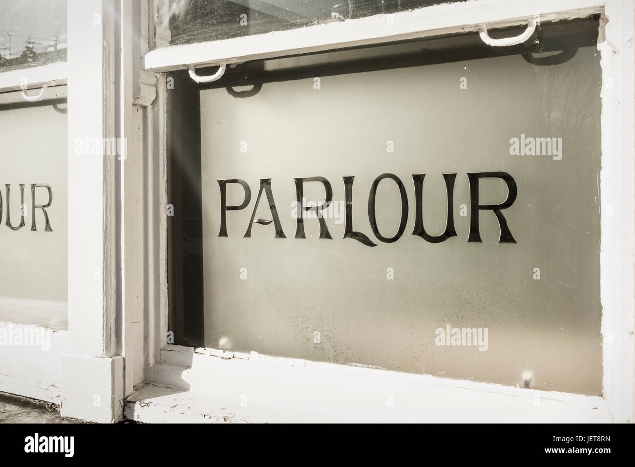 Parlour sign on sash window of old pub in north east England. UK Stock ...