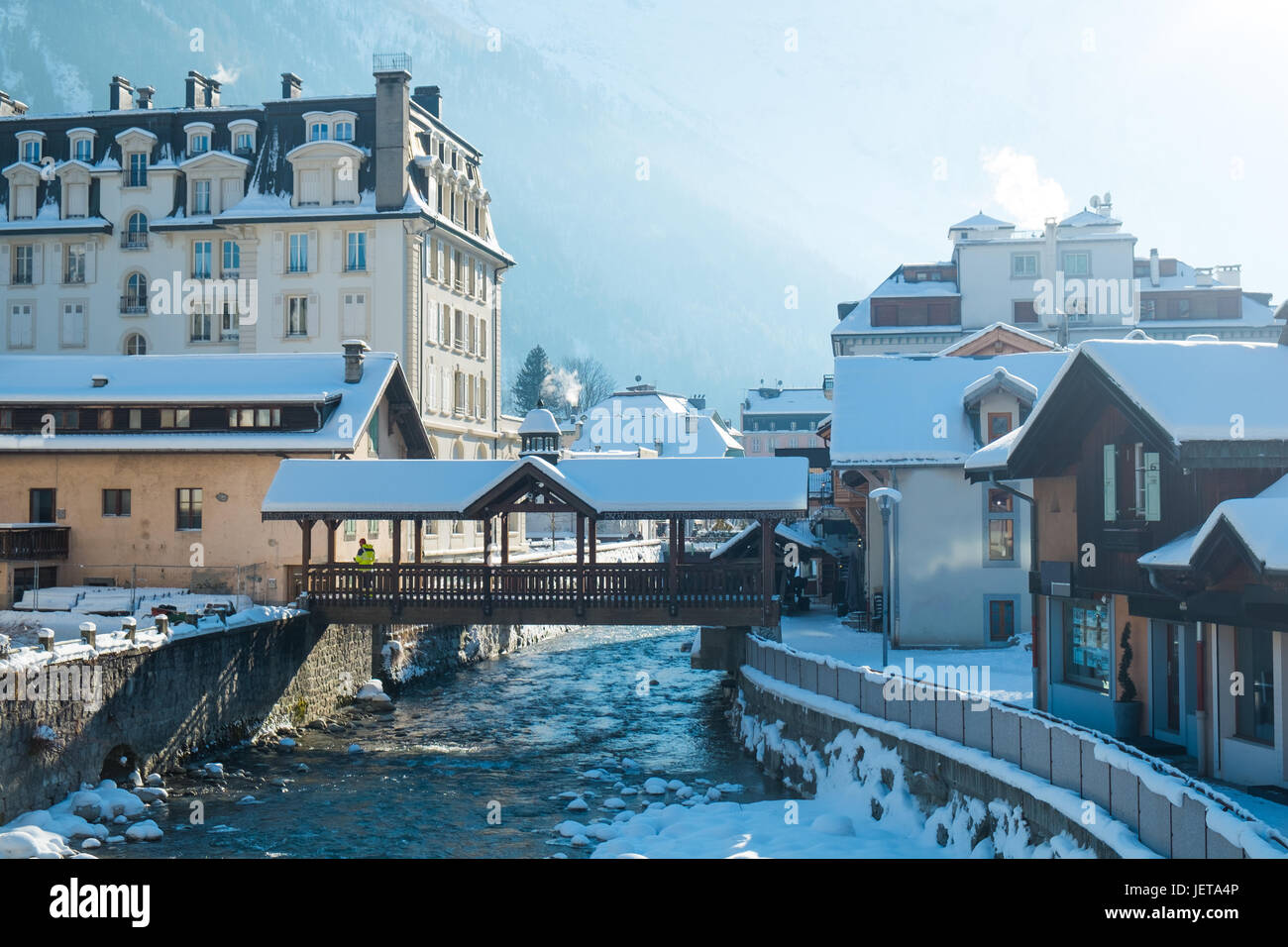 Chamonix downtown in winter with Arve river, France Stock Photo - Alamy