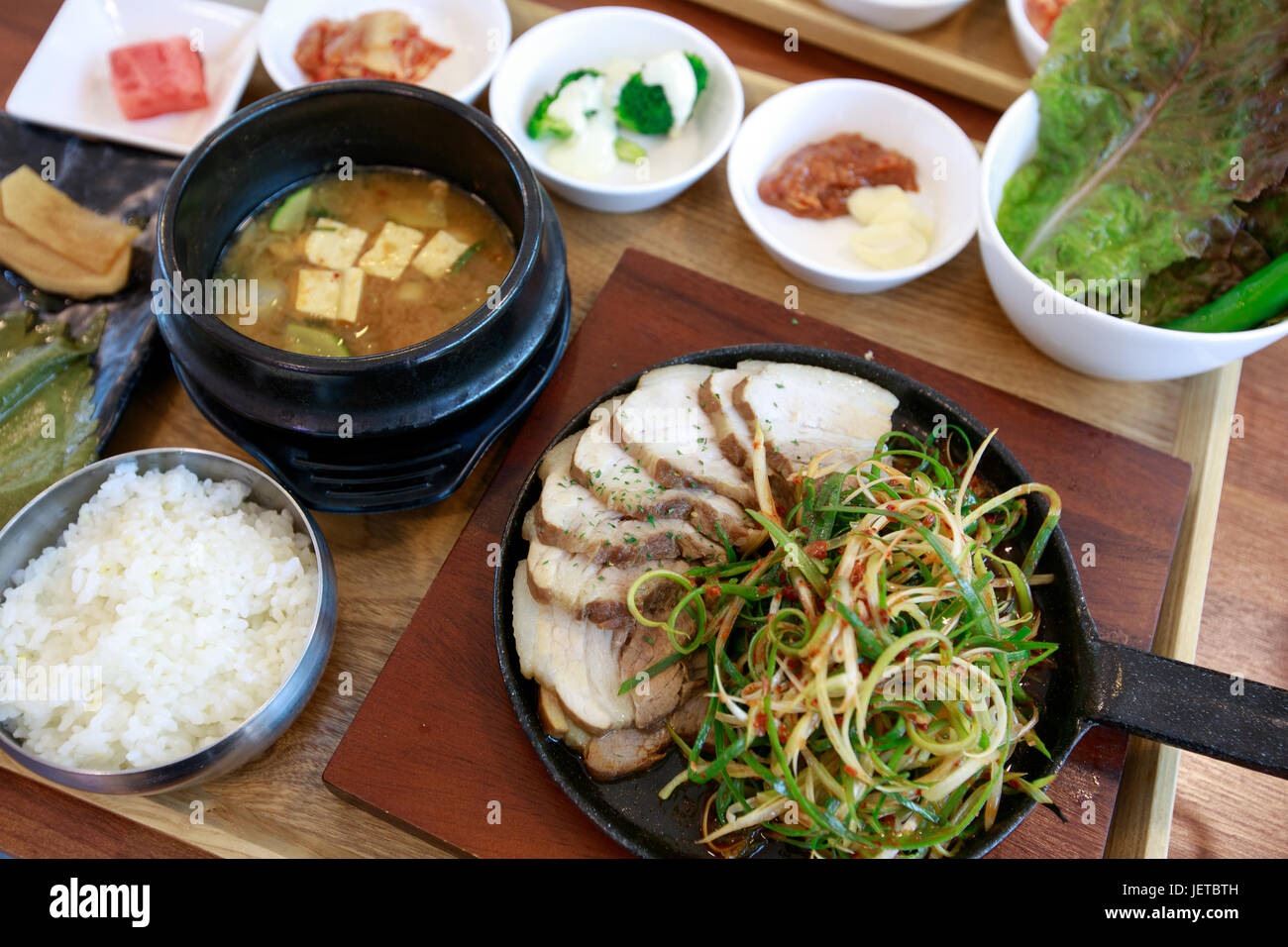 Boiled pork with salad, Bossam Stock Photo - Alamy