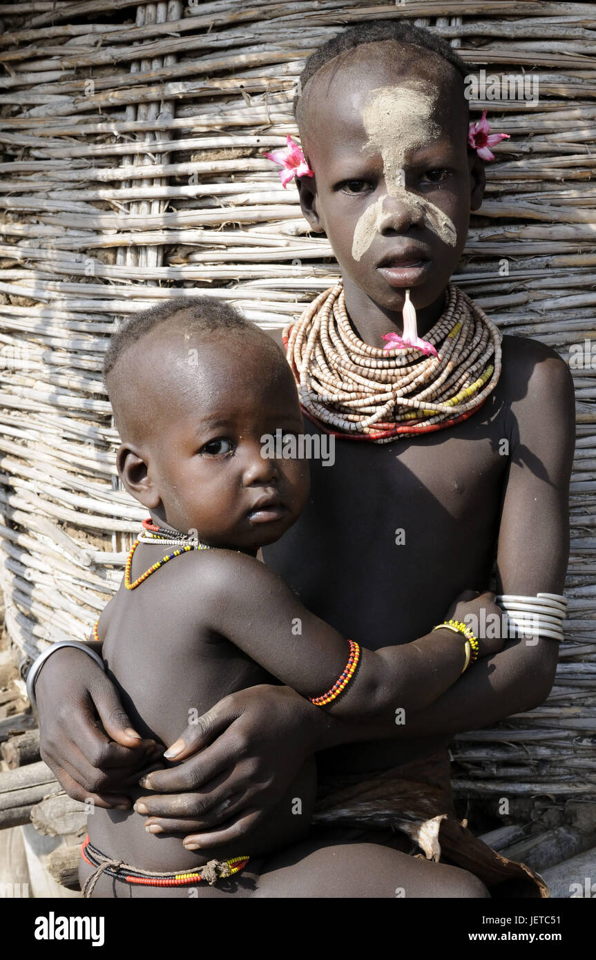 Children, tribe the square, portrait, southern Omotal, south Ethiopia ...