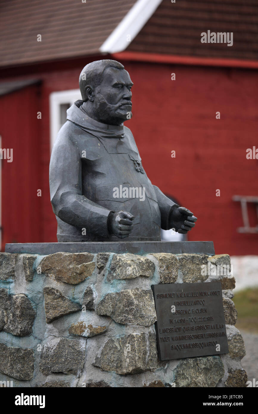 Greenland, Sisimiut, monument, bust, 'Jorgen C. FOLLOWING Olsen ...