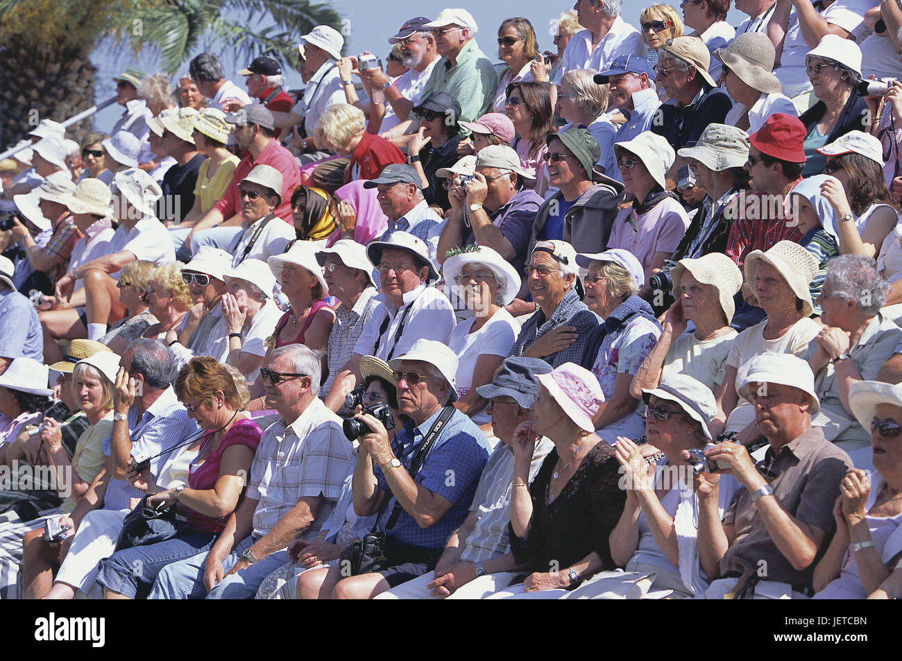 Stand, spectator, crowd of people, person, tourist, sit, take photos ...