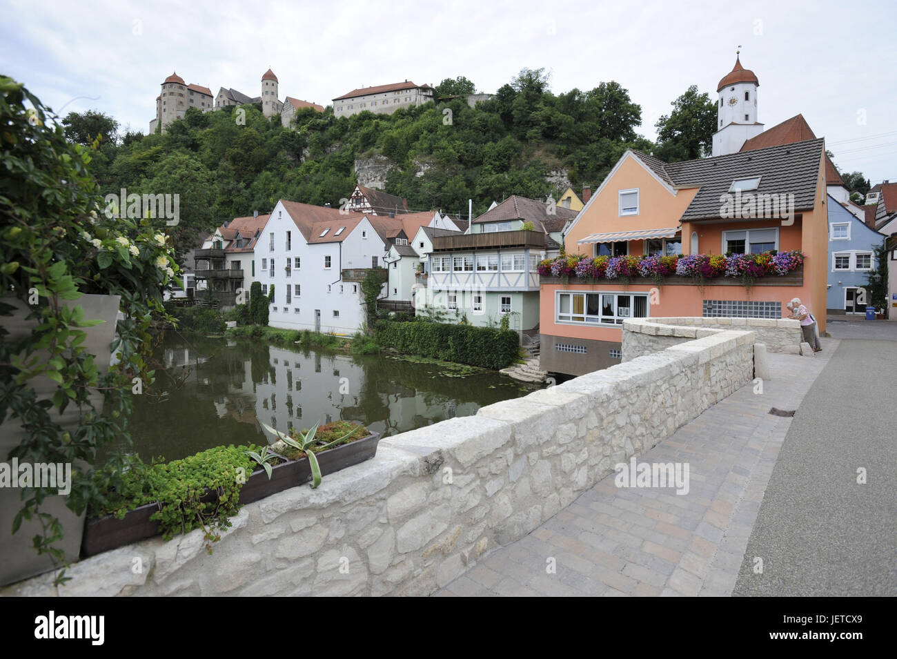 Germany, Bavaria, Swabia, castle Har, Wörnitzbrücke, townscape, lock ...