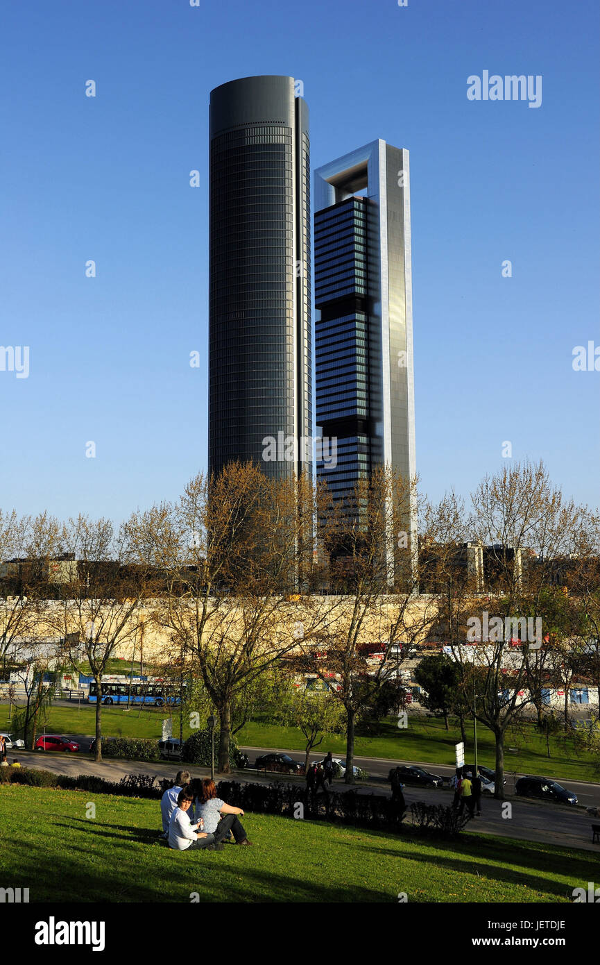 Spain, Madrid, Torre Sacyr Vallehermoso and Torre Repsol Stock Photo ...