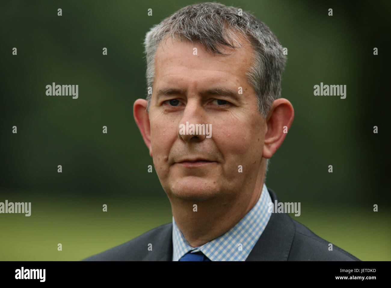 The DUP's Edwin Poots speaks to the media outside Stormont Castle as ...