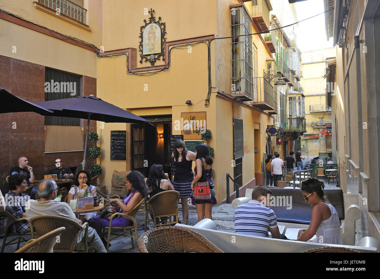 Spain, Malaga, tourist in a street cafe Stock Photo - Alamy