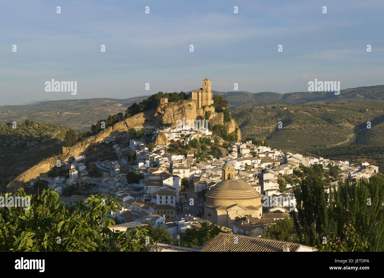 Spain, Andalusia, Montefrio, castle ruin on hill about the village ...