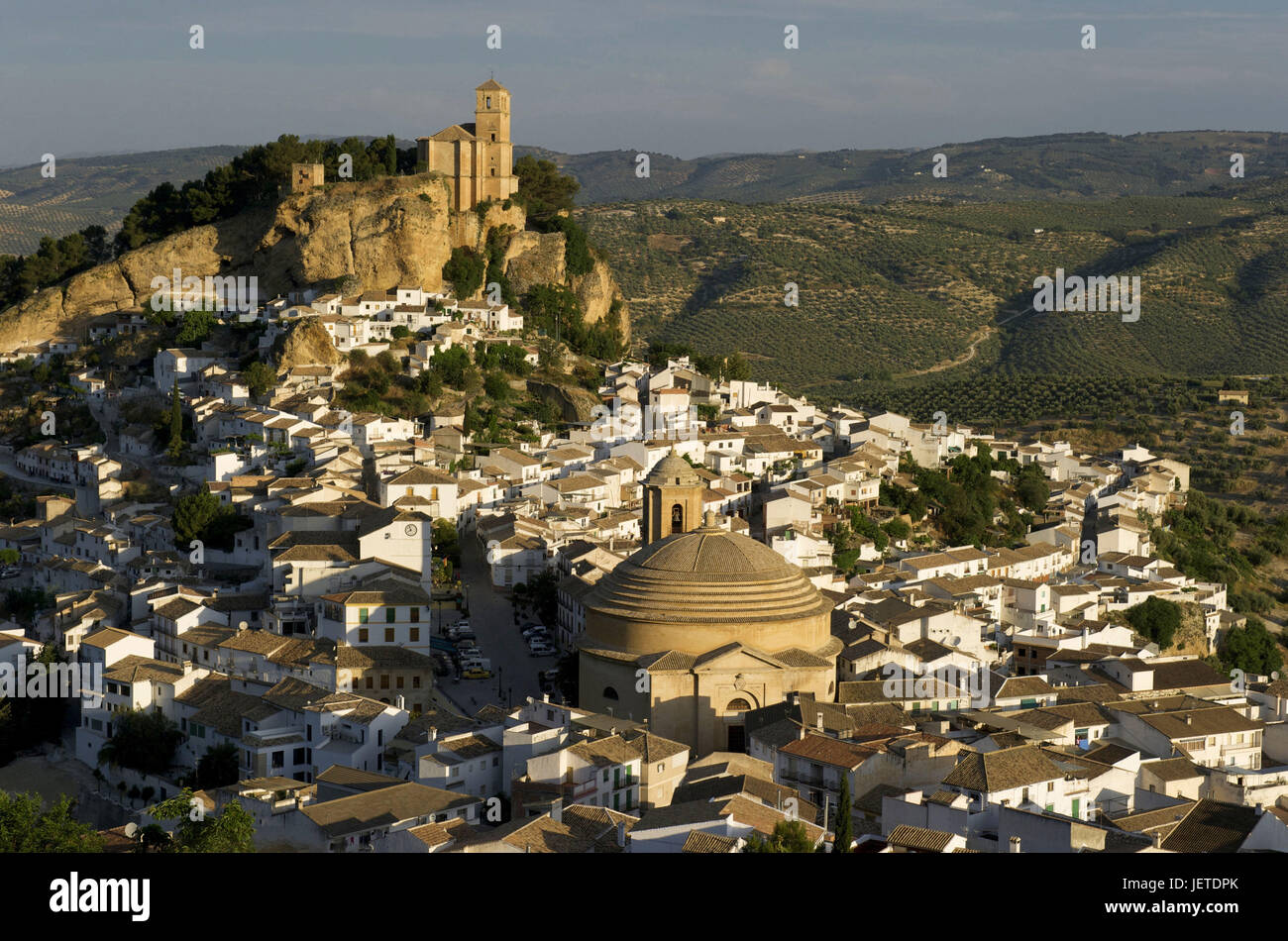 Spain, Andalusia, Montefrio, castle ruin on hill about the village ...