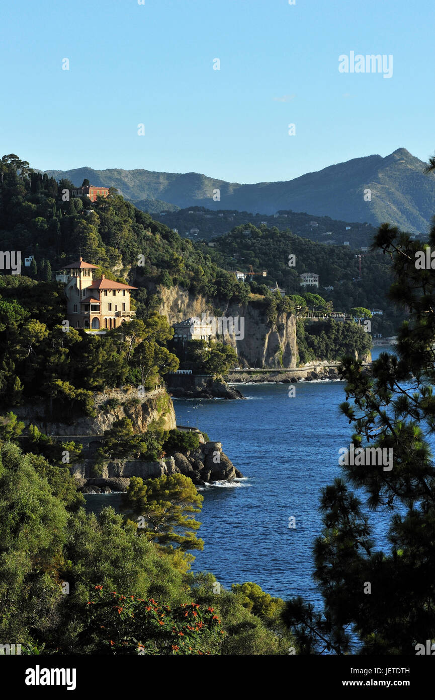 Italy, Liguria, Riviera Tu the Levant, Portofino, coastal scenery, bile ...