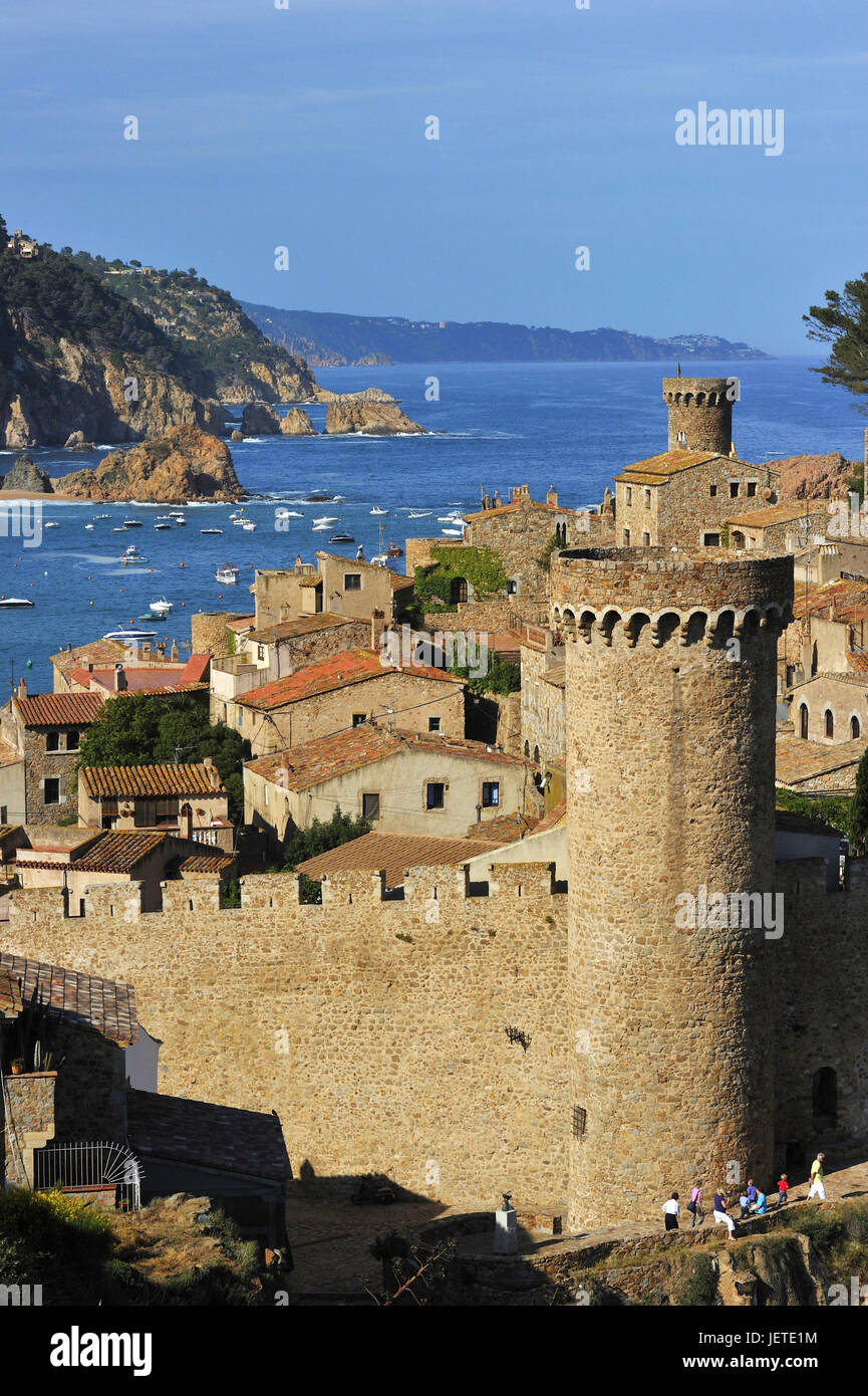 Spain, Catalonia, Costa Brava, Tossa de Mar, view at the fortress and ...