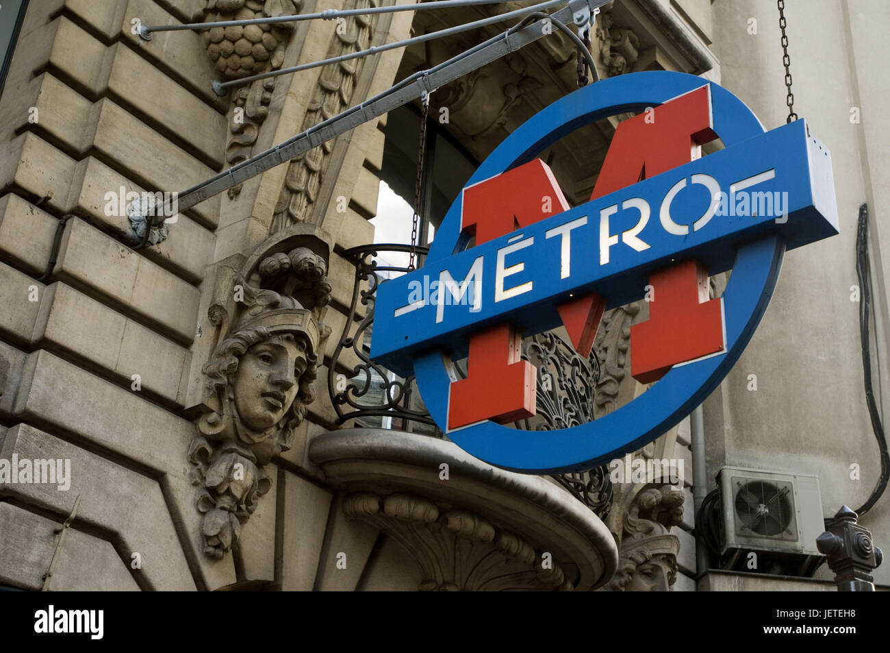 France, Paris, house facade, detail, subway station, metro sign Stock ...