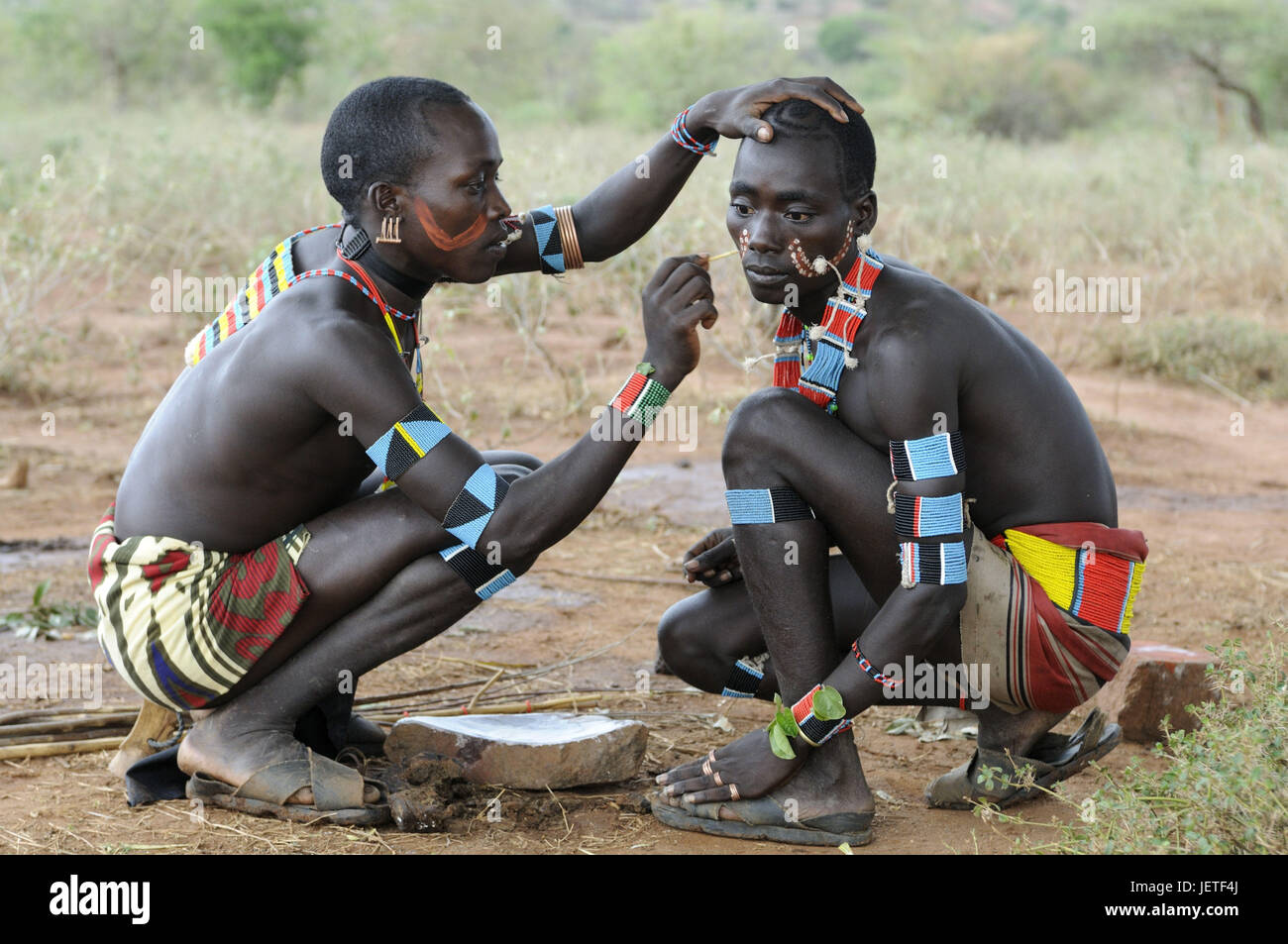 Men, facial painting, traditionally, 'Jumping of the Bull' ceremony ...