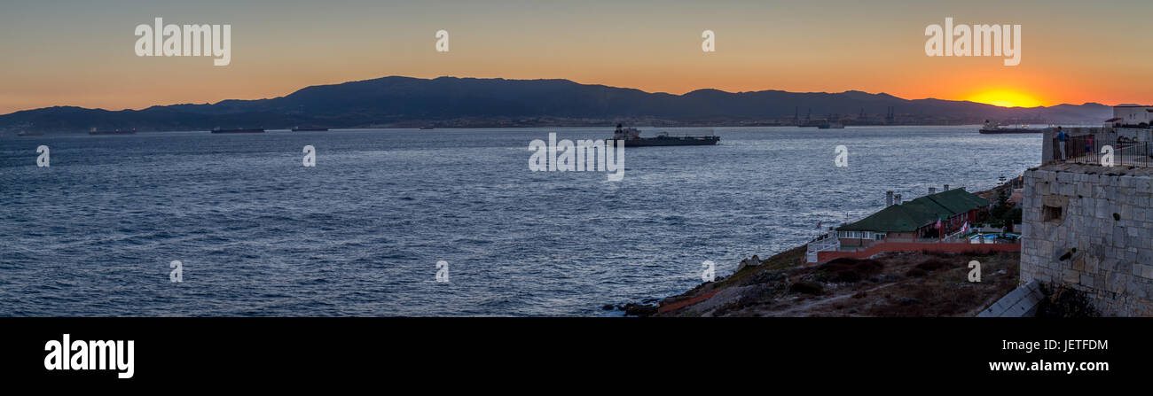 view from Europa Viewpoint Gibraltar to Spain at sunset Stock Photo - Alamy