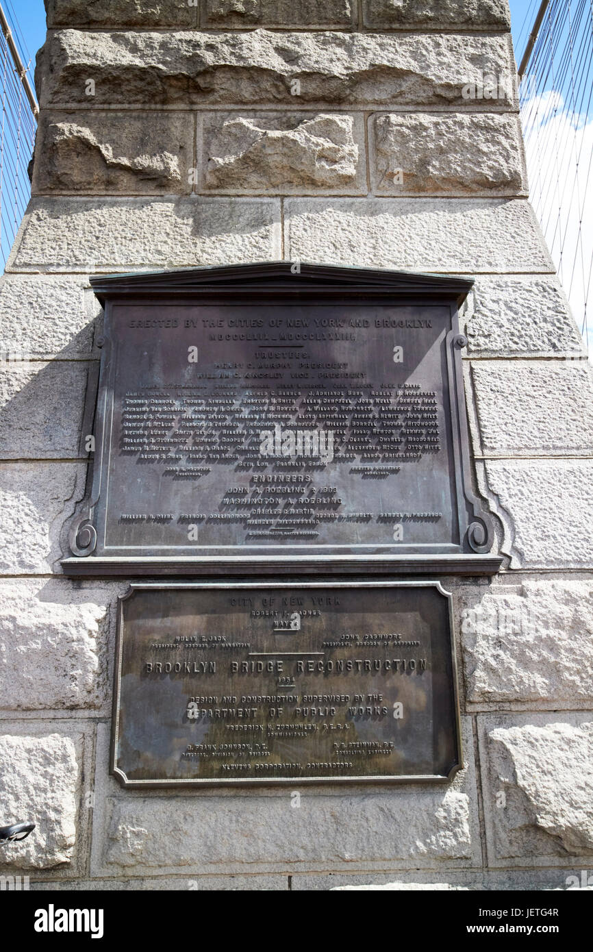 tablet signage on brooklyn bridge New York City USA Stock Photo - Alamy