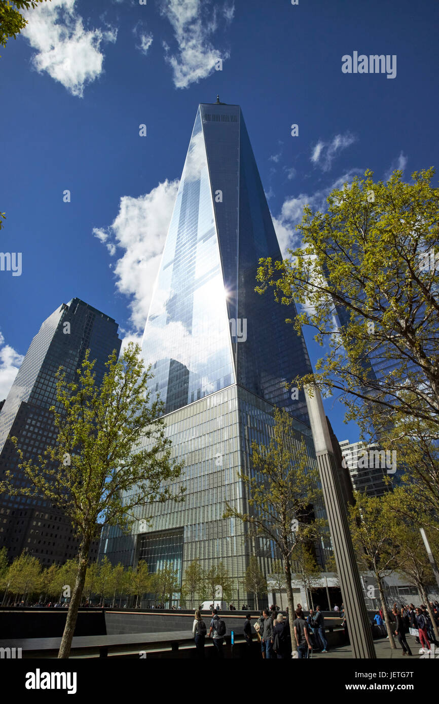 one world trade center with sunlight reflecting down to ground zero New ...