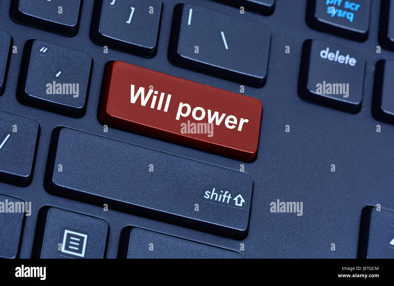 Will power words on computer keyboard button Stock Photo - Alamy
