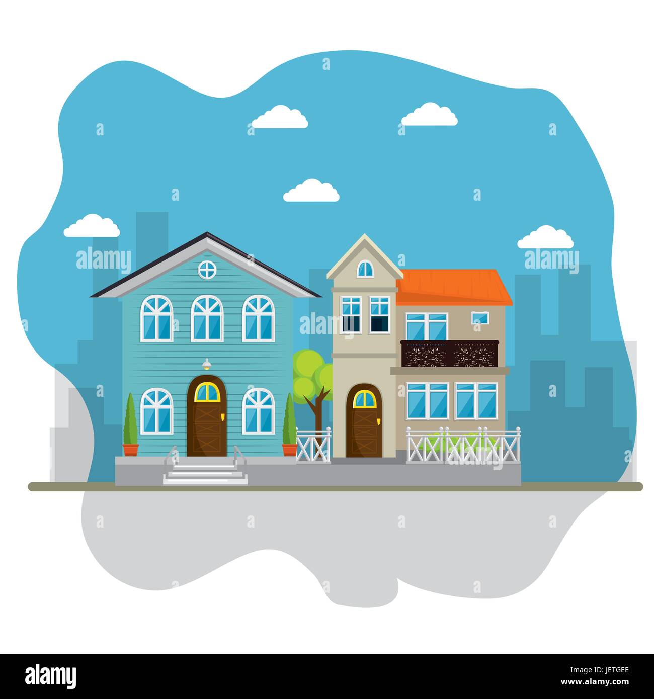 Neighborhood houses in landscape Cut Out Stock Images & Pictures - Alamy