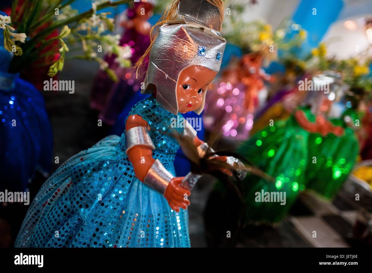 Religious plastic dolls seen in the temple before the ritual procession ...