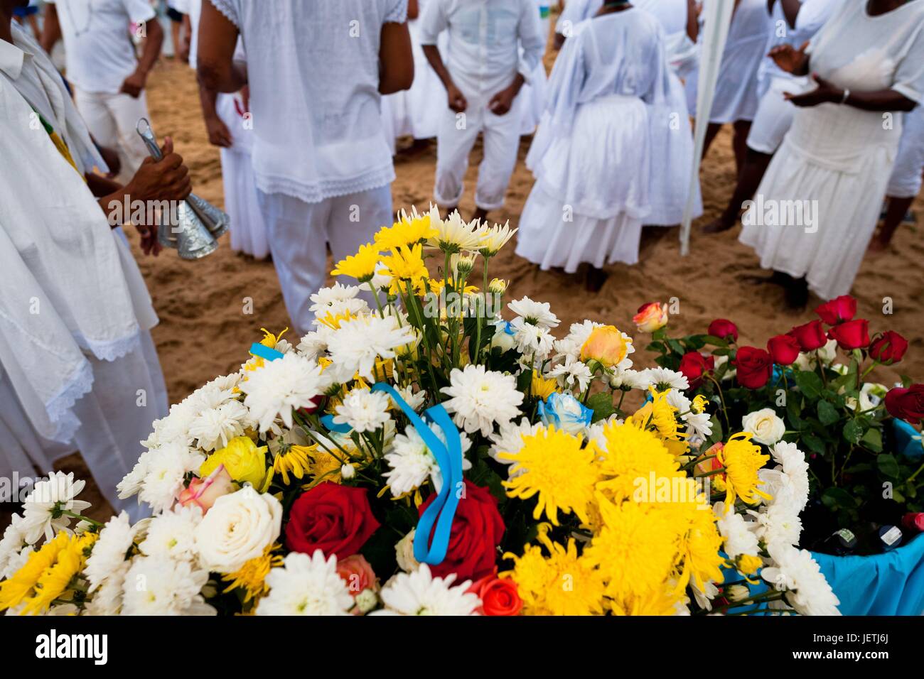 Candomble worshippers dance on the beach during the festival in honor ...