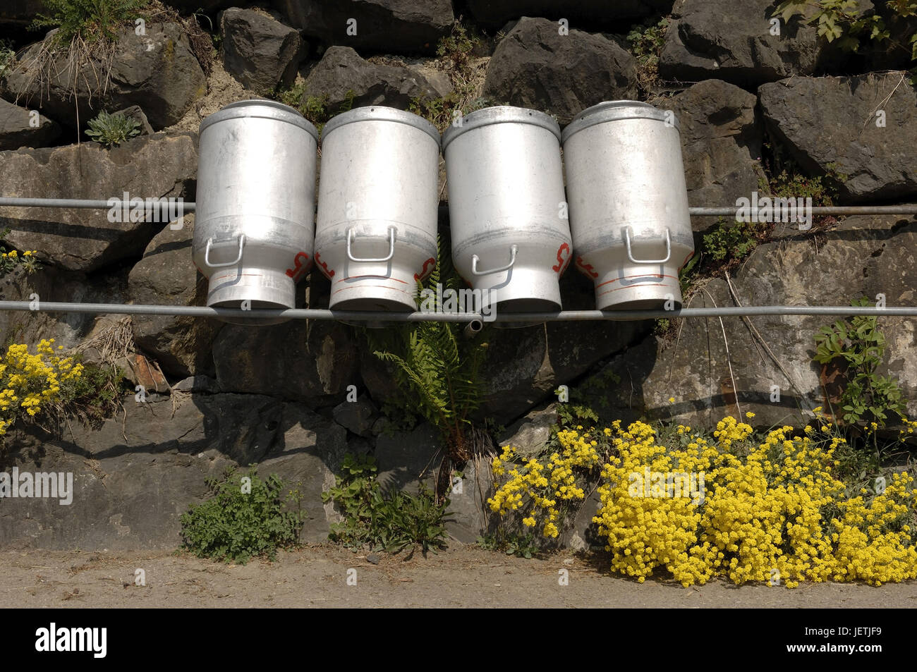 Milk pots, Switzerland, Milchkannen - Schweiz Stock Photo - Alamy