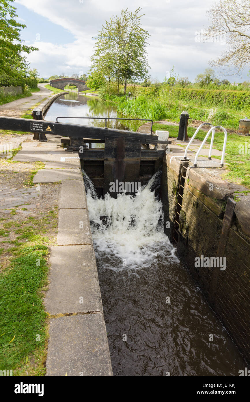 Canal lock gates at New Marton on the Shropshire Union canal in England ...