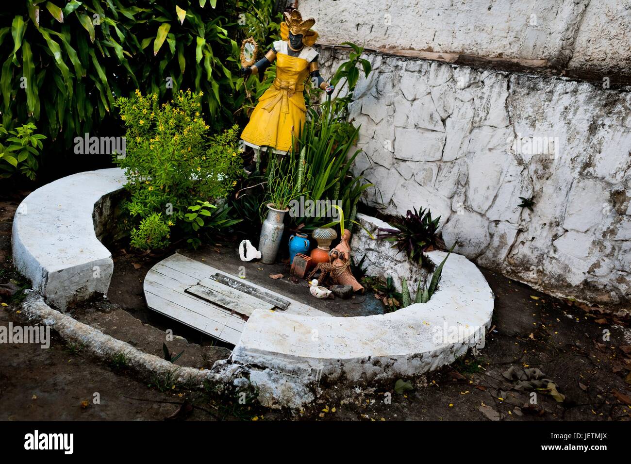 An Afro-Brazilian religious statue, representing a god (orixa), is seen ...