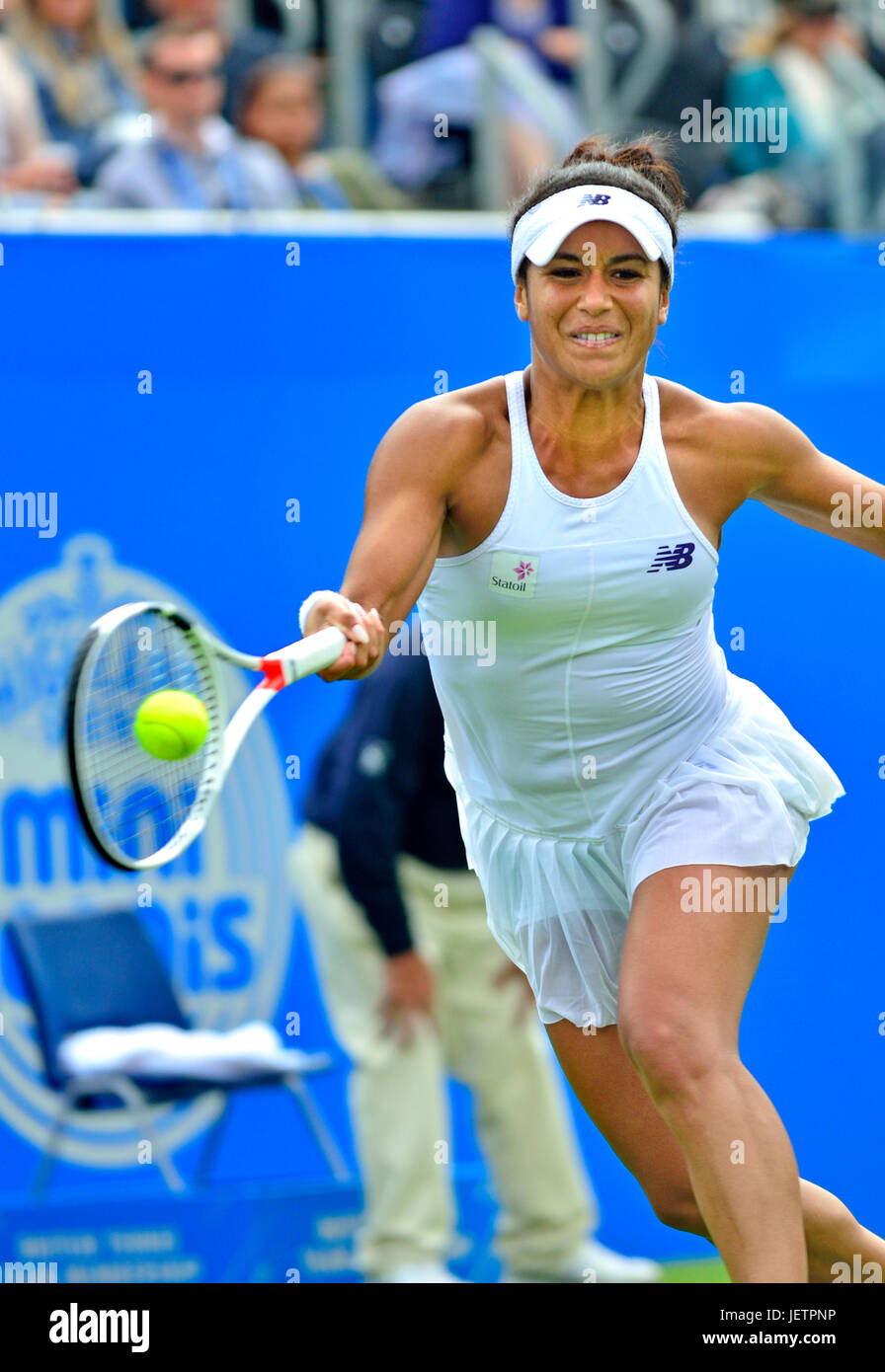 Heather Watson (GB) playing a forehand on centre court. 25th June 2017 ...