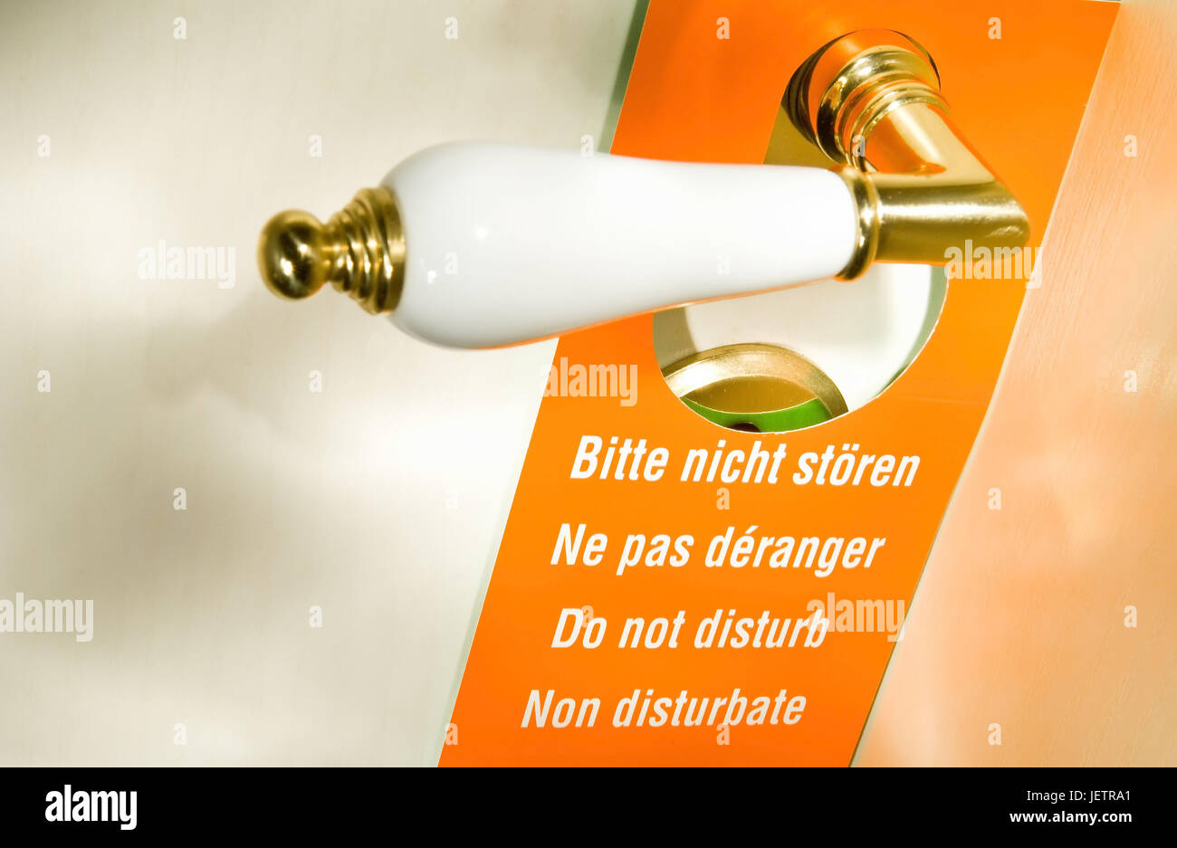 "Sign ""Request do not interfere"" in a white hotel room door with ...